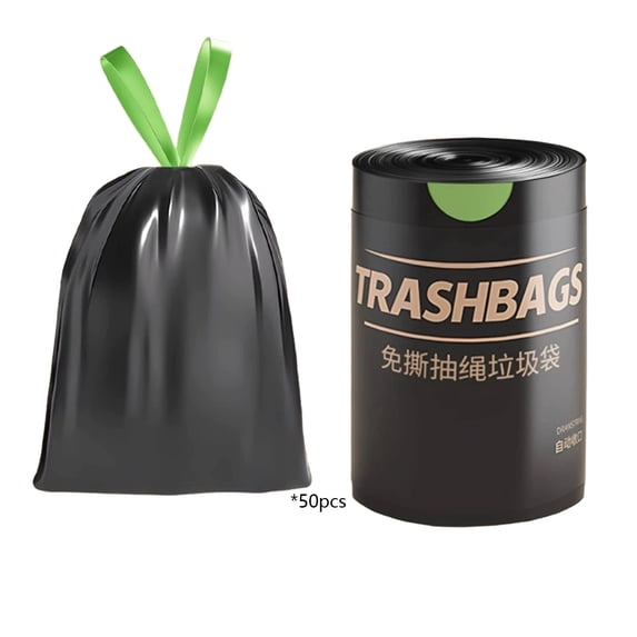 Black 50 Count Drawstring Trash Bags Tear Free Leak Proof Strong ...