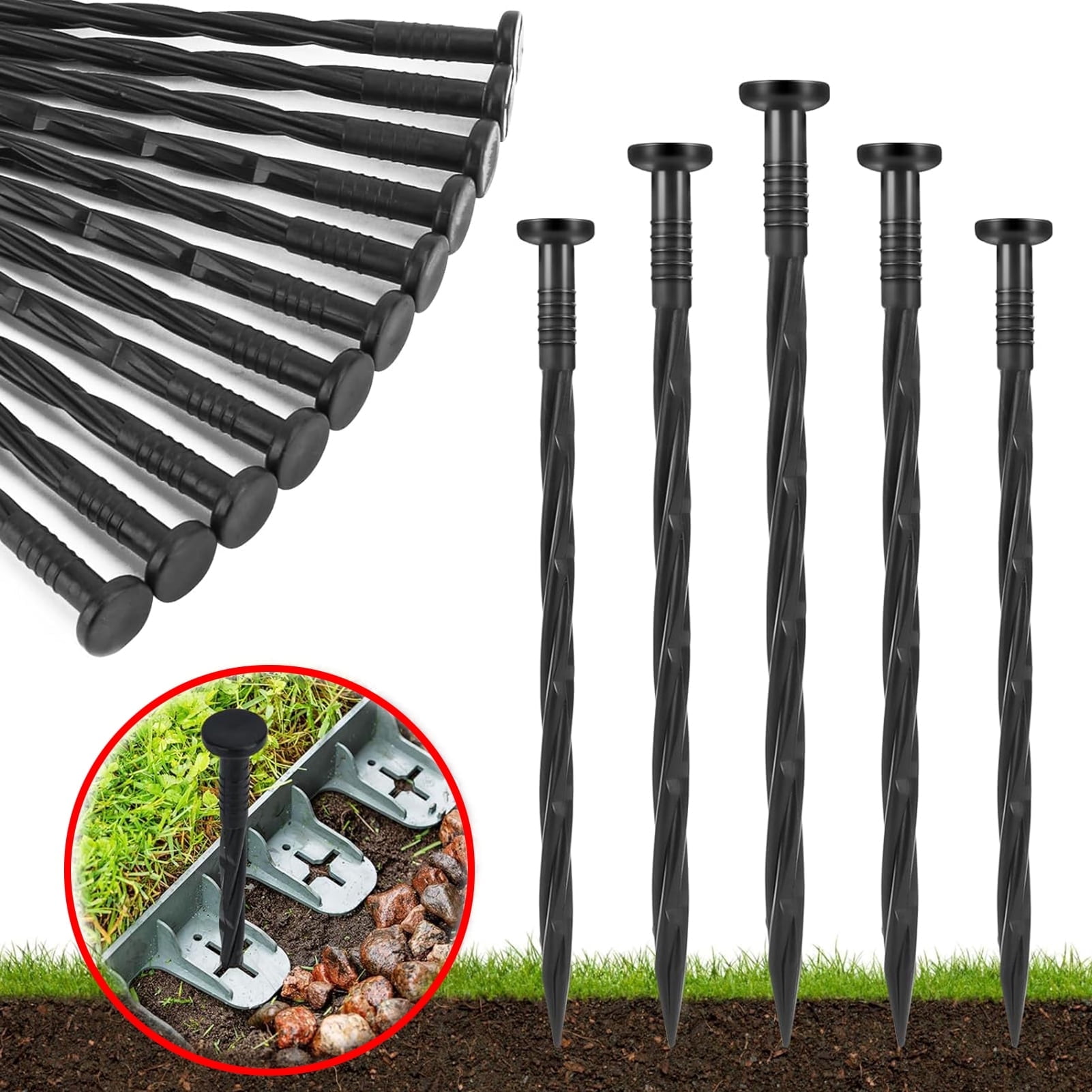 Black 50 Count Plastic No Dig Landscape Spikes Edging Anchoring Stakes ...