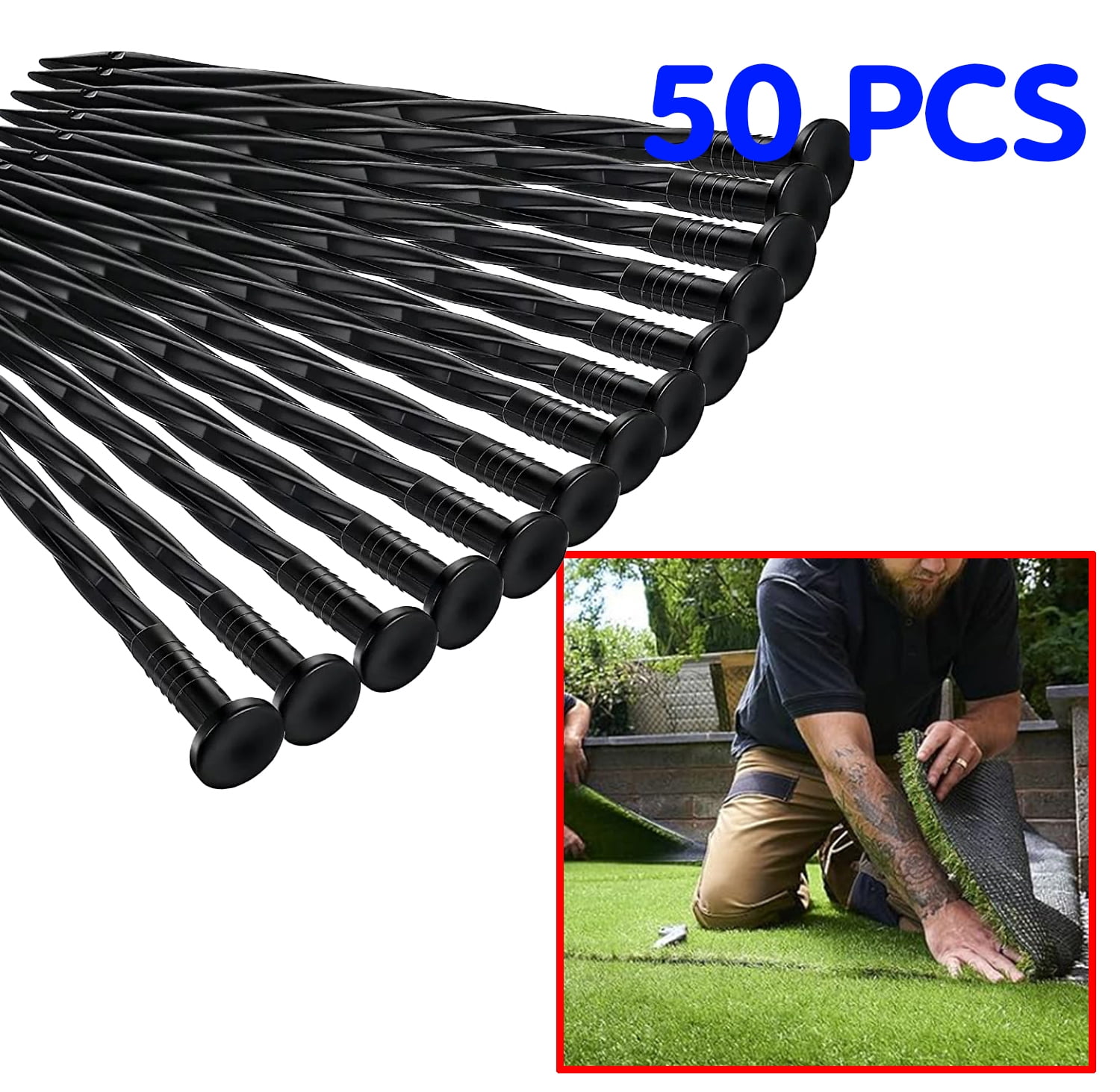 Black 50 PCS Plastic Landscape Anchoring Spikes, Spiral Landscape ...