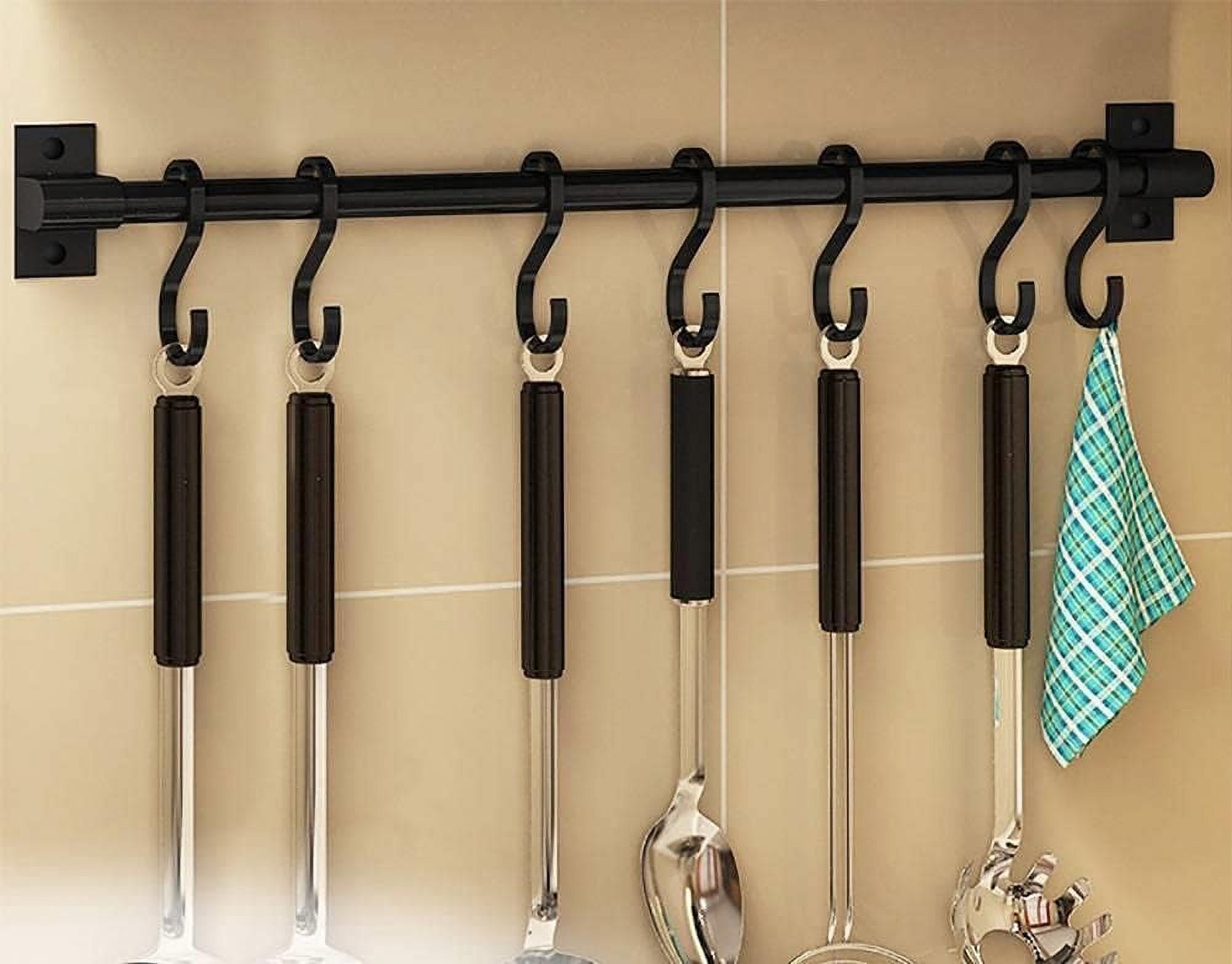 Black 50cm;With 8 Hooks Kitchen Hanging Rack With Hooks Wall Mounted ...