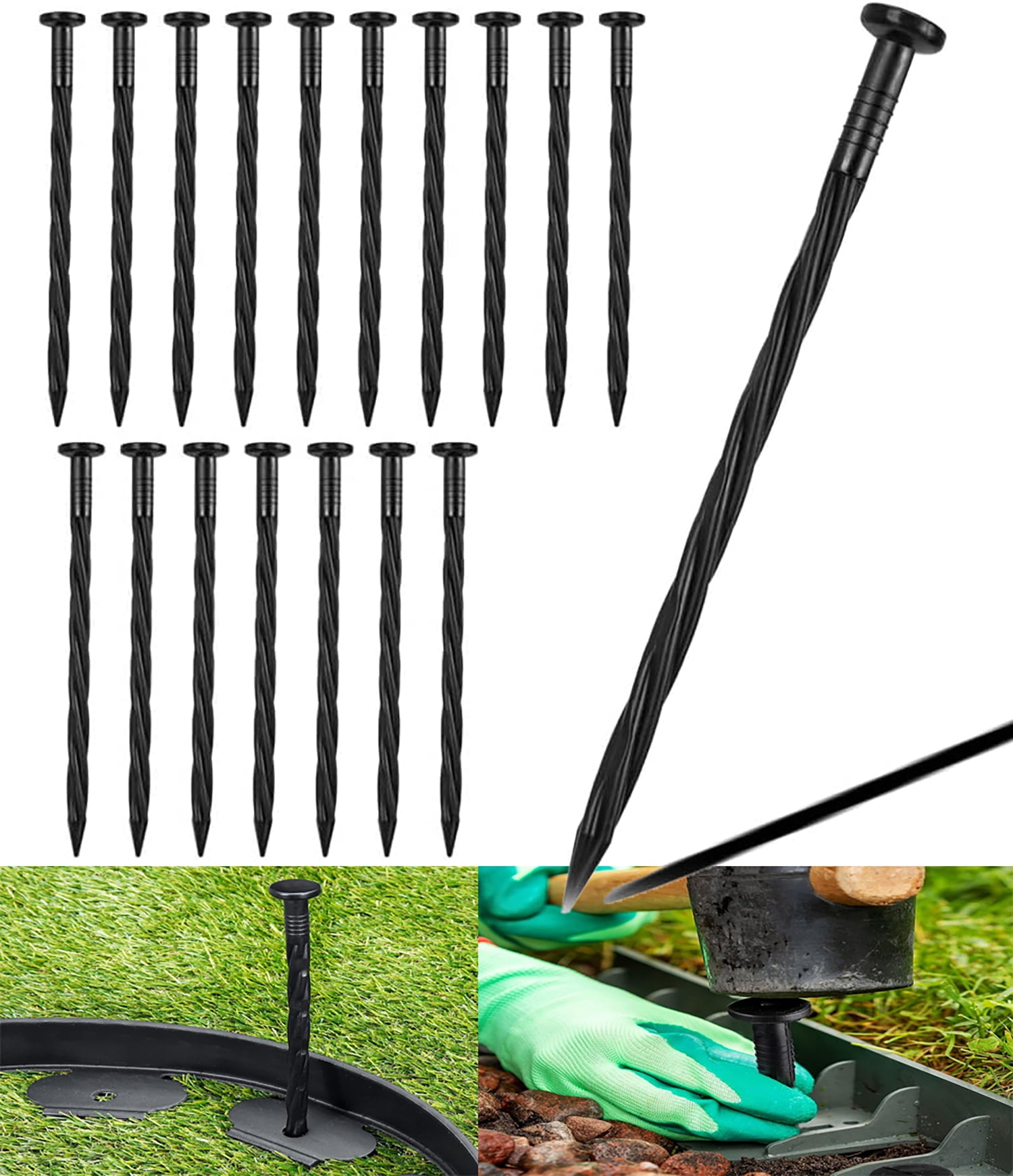 Black 50pcs 8-Inch Plastic Landscape Edging Spikes Landscape Anchoring ...