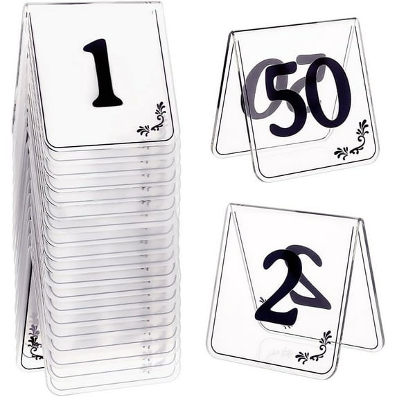 Black 50pcs Tent Style Acrylic Table Numbers Signs 1-50 Double Sided ...