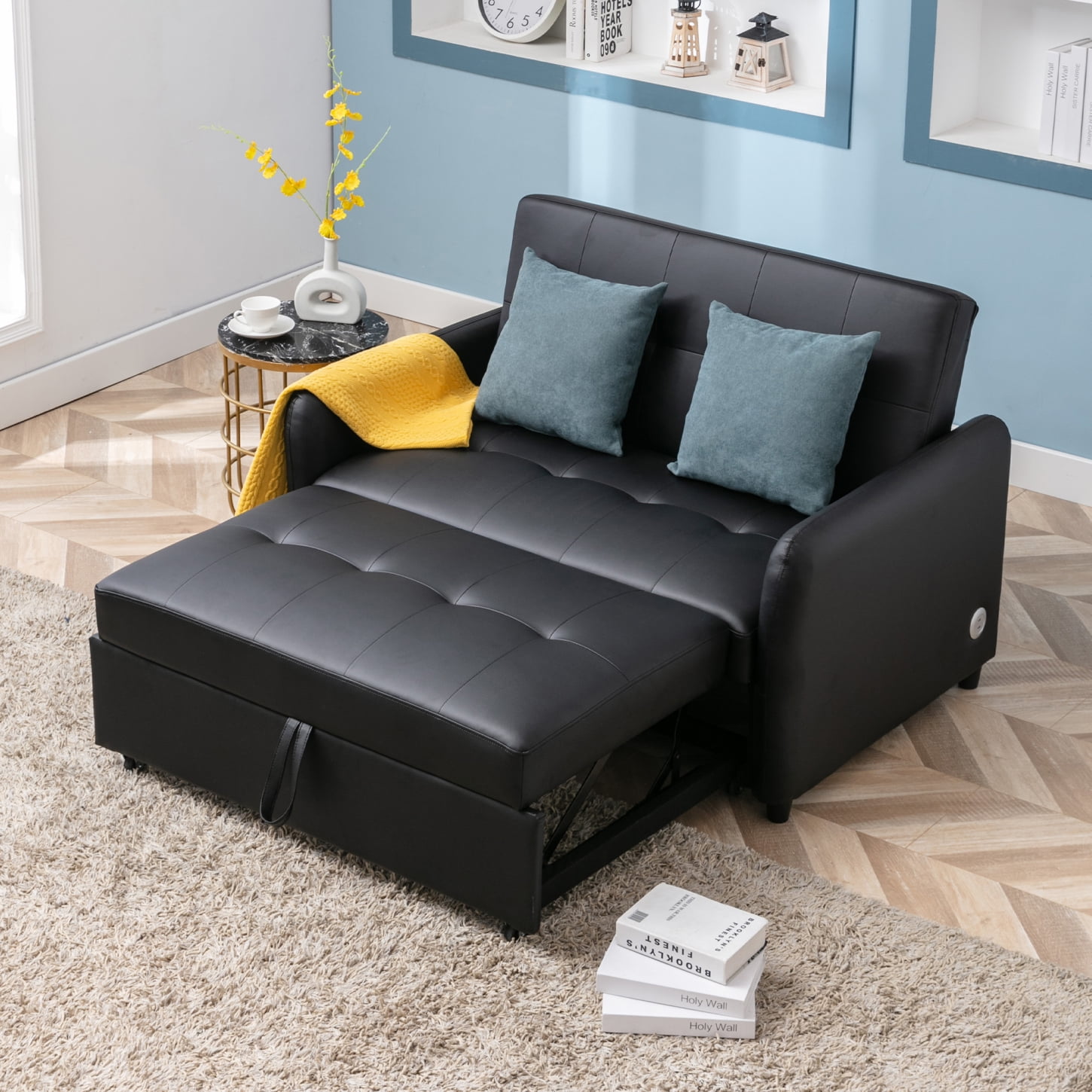 Black 51" Convertible Sleeper Bed, Multi-functional Oversized Armchair ...