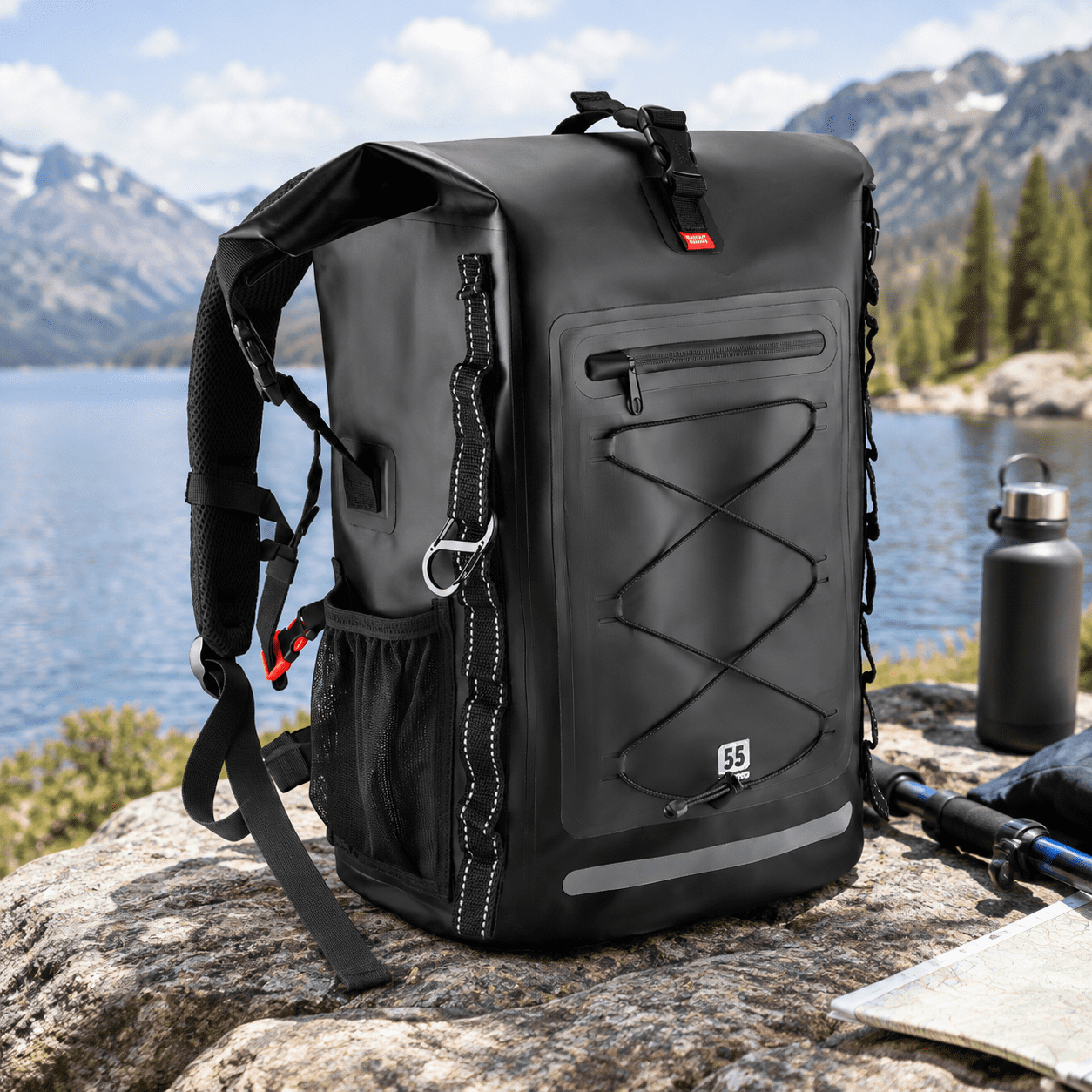 Black 55L Waterproof Dry Backpack for Hiking Kayaking Camping Boating ...