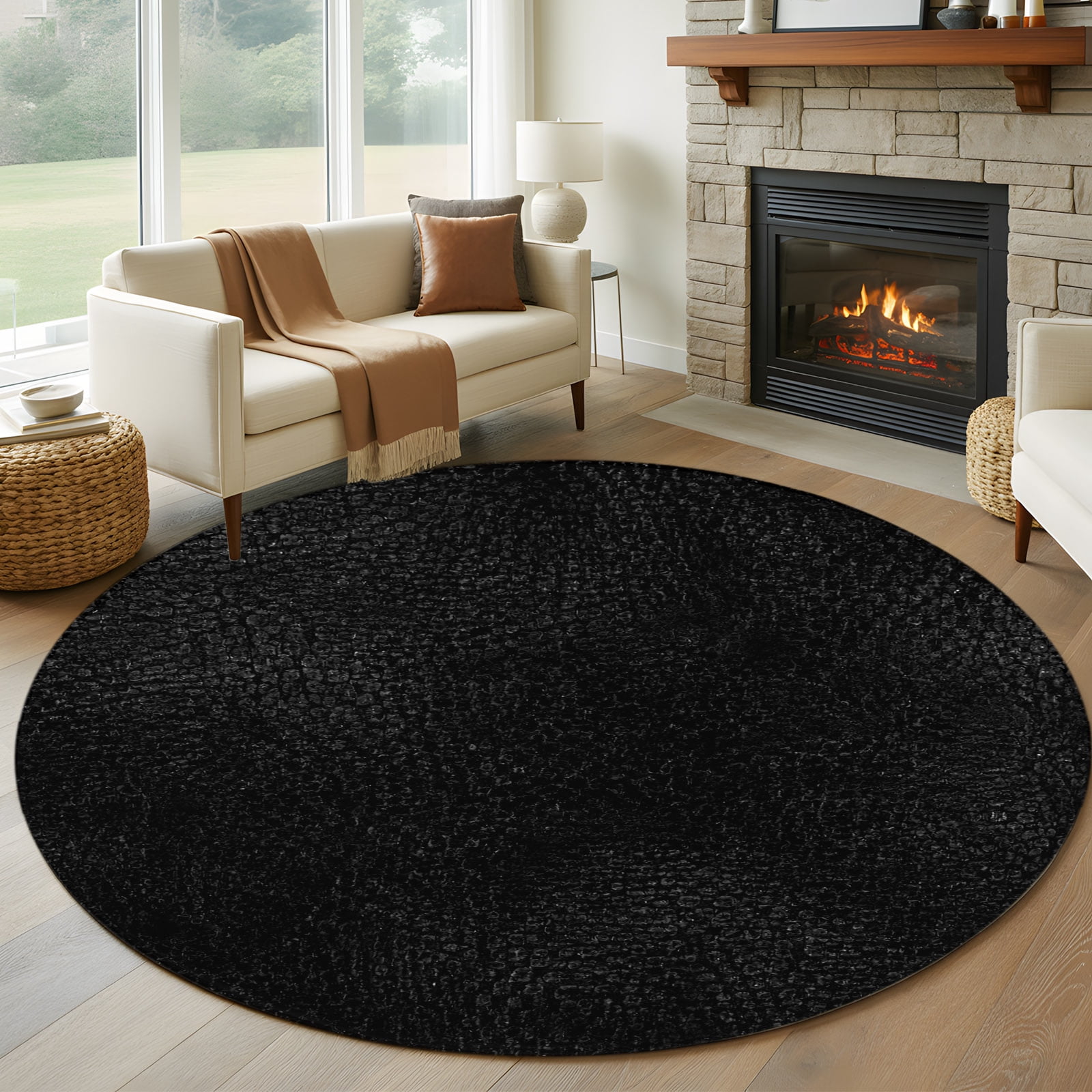 Black 5FT Round Area Rugs for Living Room Modern Minimalist Classic ...