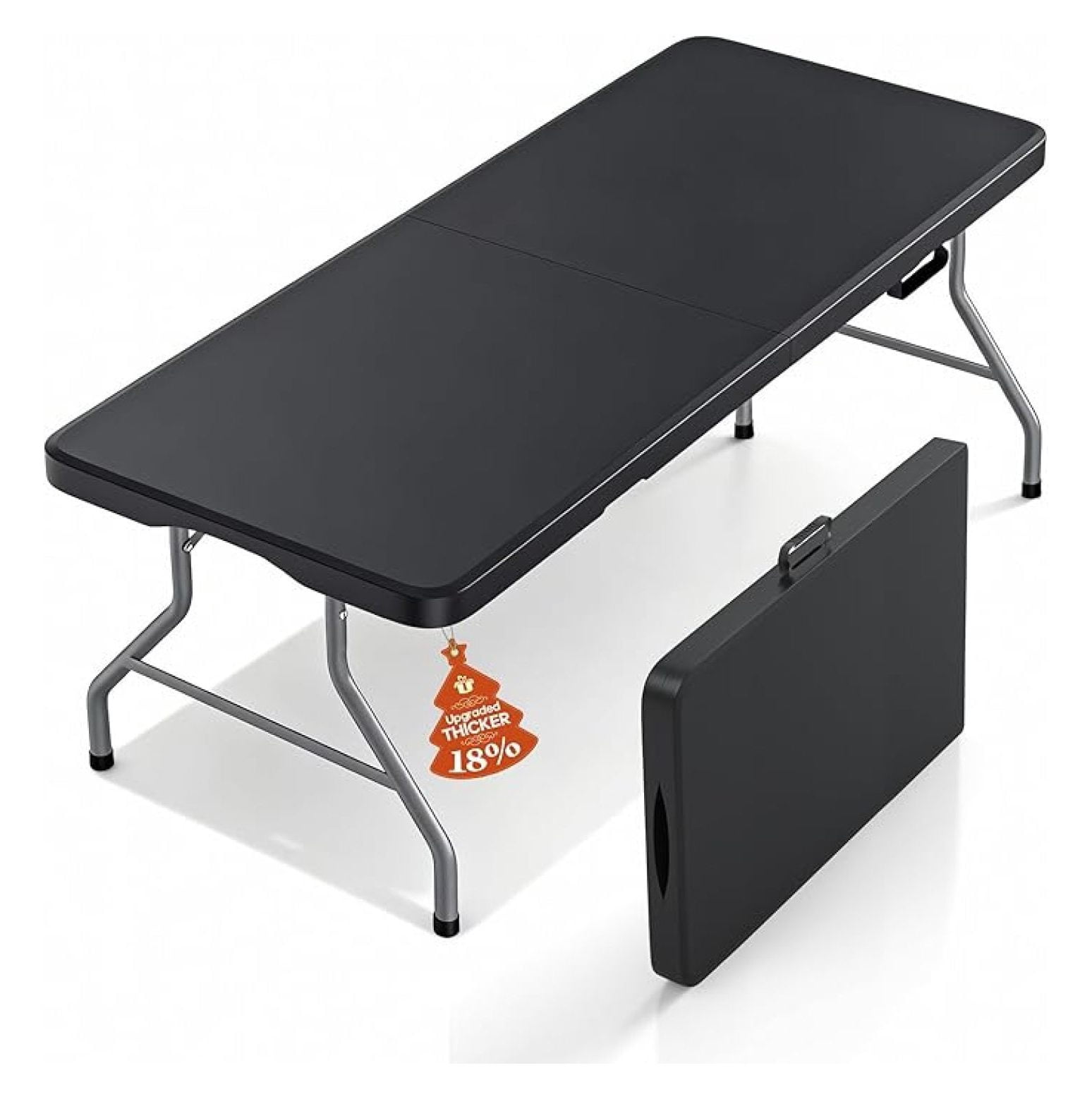 Black 5ft Folding Table with Handle | Heavy-Duty Foldable Table ...
