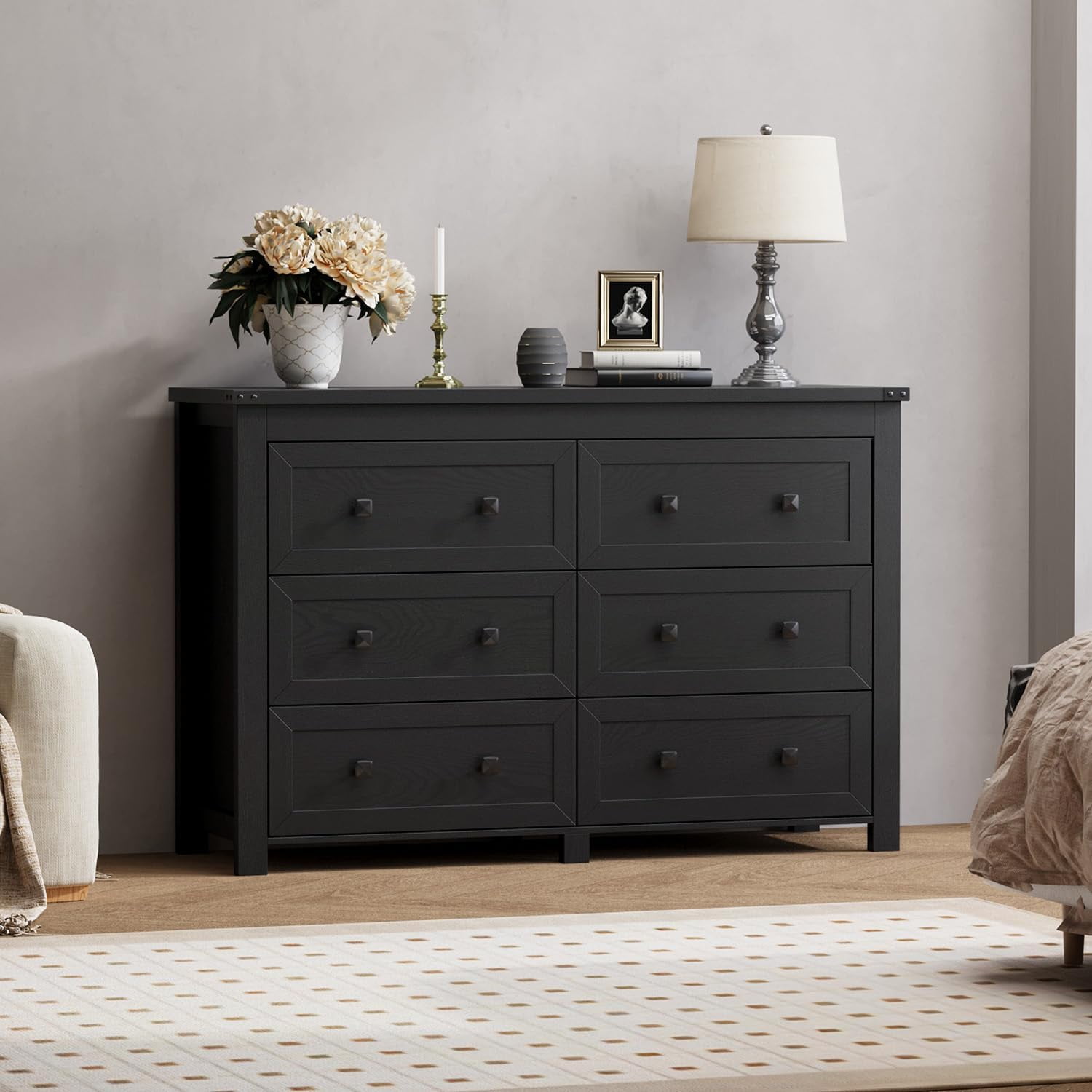 Black 6 Drawer Dresser for Bedroom, Wooden Dressers & Chests of Drawers ...