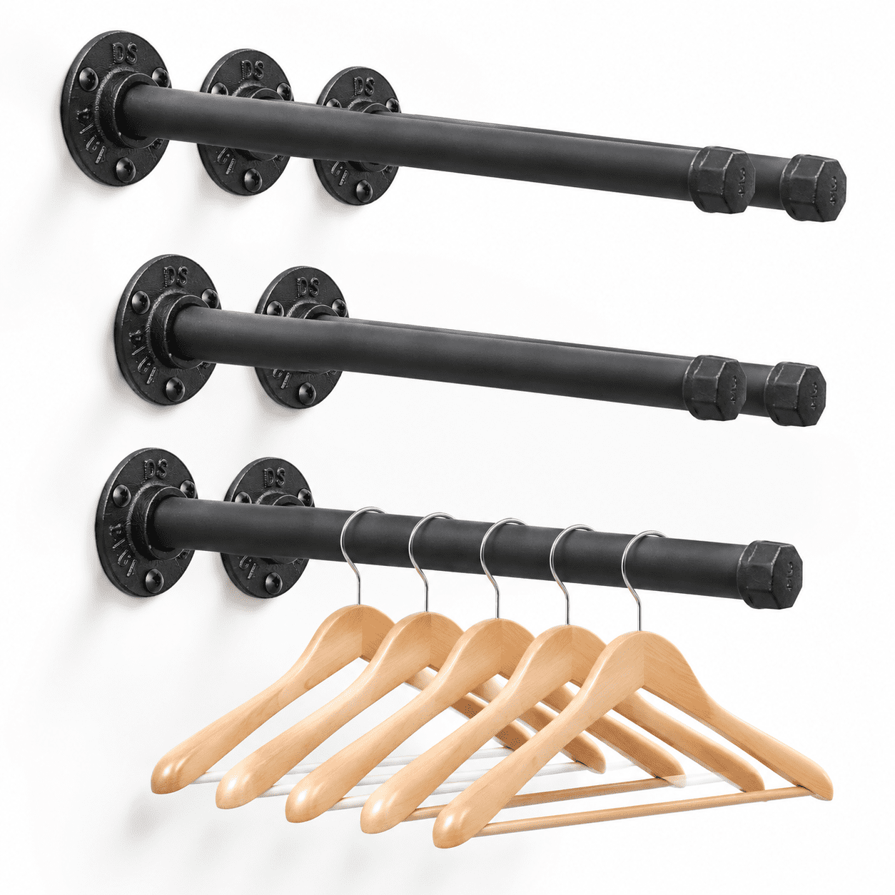 Black 6 Pack 12 in Cast Iron Wall Mounted Clothes Rack, Heavy Duty ...