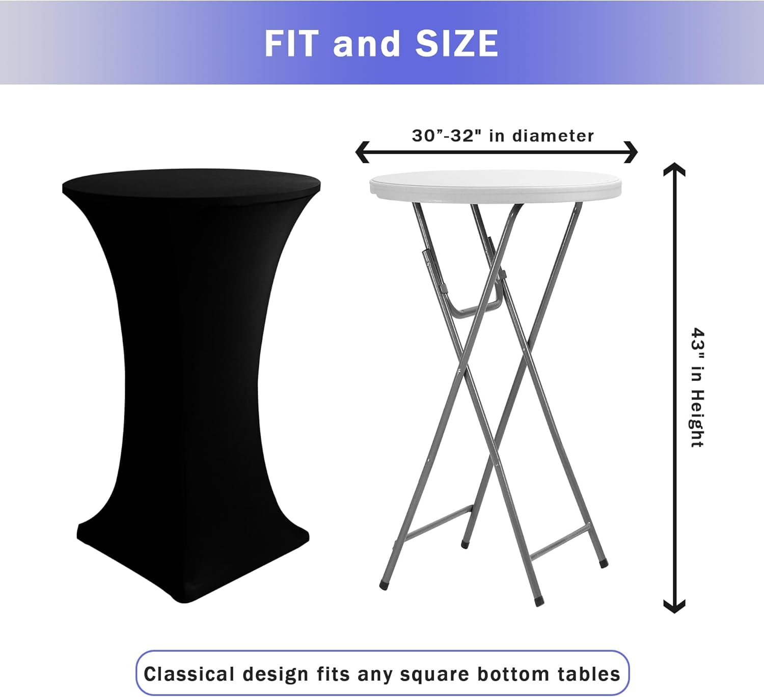 Black 6-Pack Fitted Stretch Spandex Highboy Table Covers, Square Corner ...