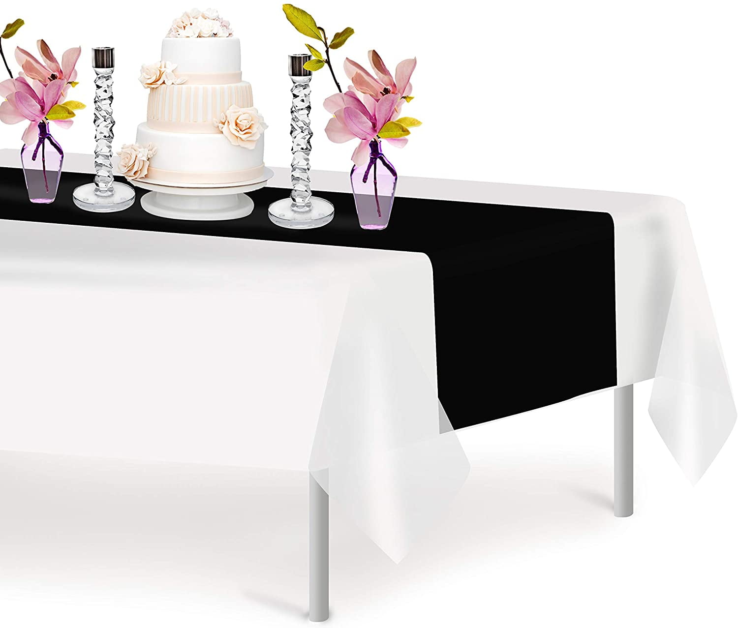 Black 6 Pack Premium Disposable Plastic Table Runner 14 x 108 Inch ...