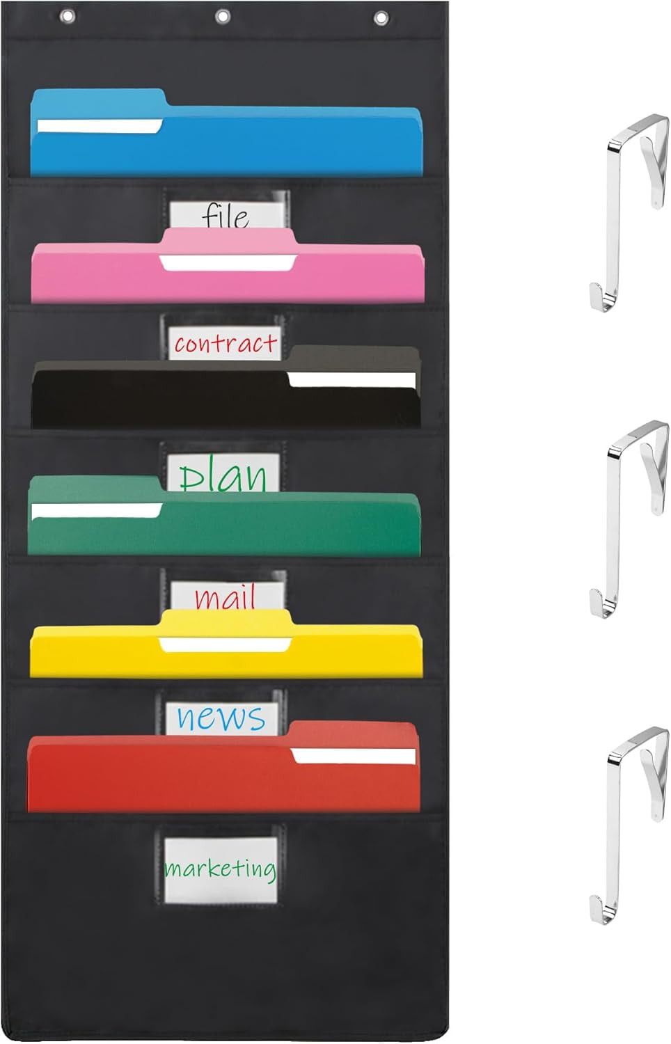 Black 6-Pocket Hanging Wall File Organizer, Pocket Chart for Classroom ...
