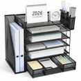 Black 6 Tier 1 Pack Desktop File Organizer with Drawer and Pen Holders ...