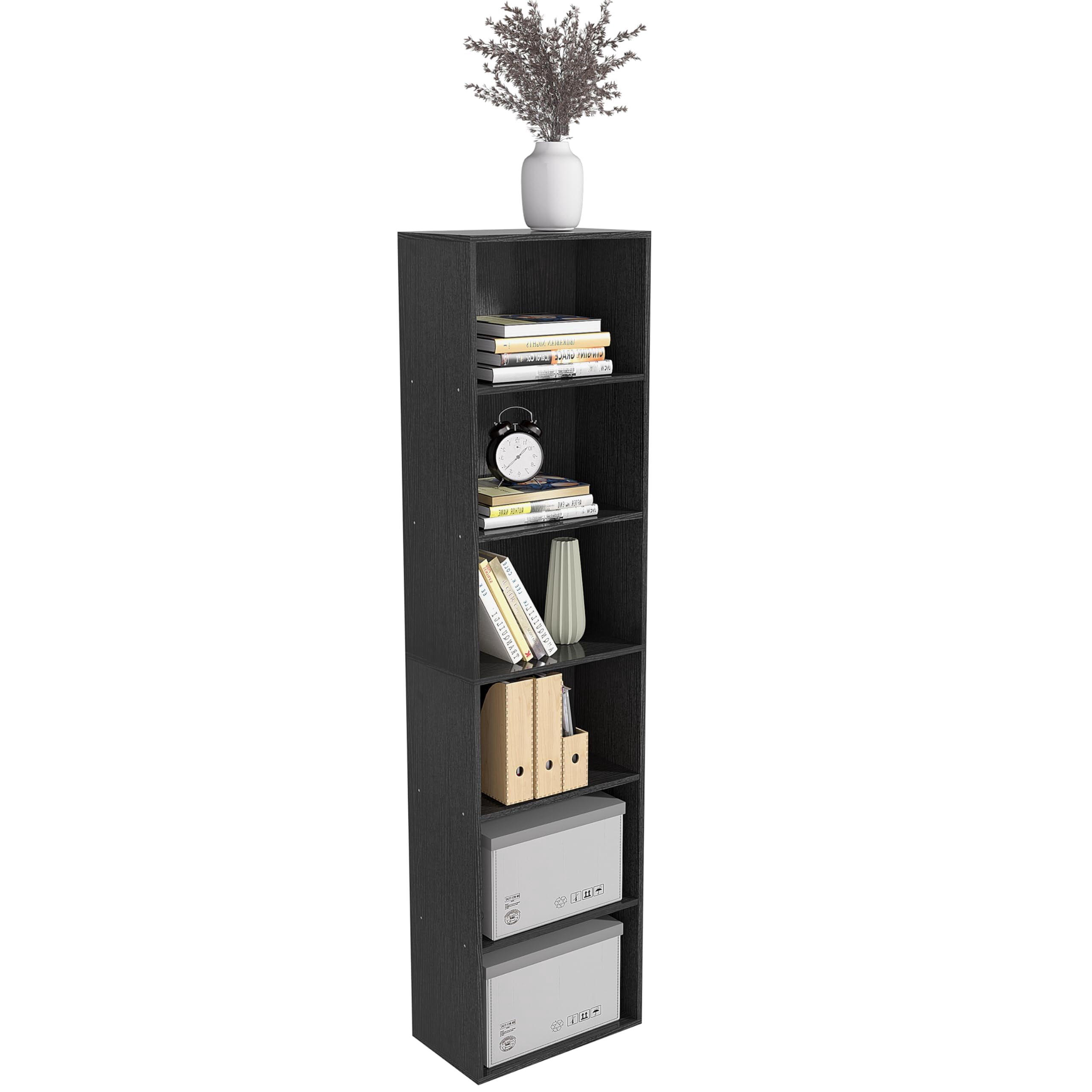Black 6-Tier Cube Storage Shelf Open Bookcase Organizer For Living Room ...