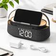 Black 6-in-1 Bedside Alarm Clock with Wireless Charging, FM Radio, and ...