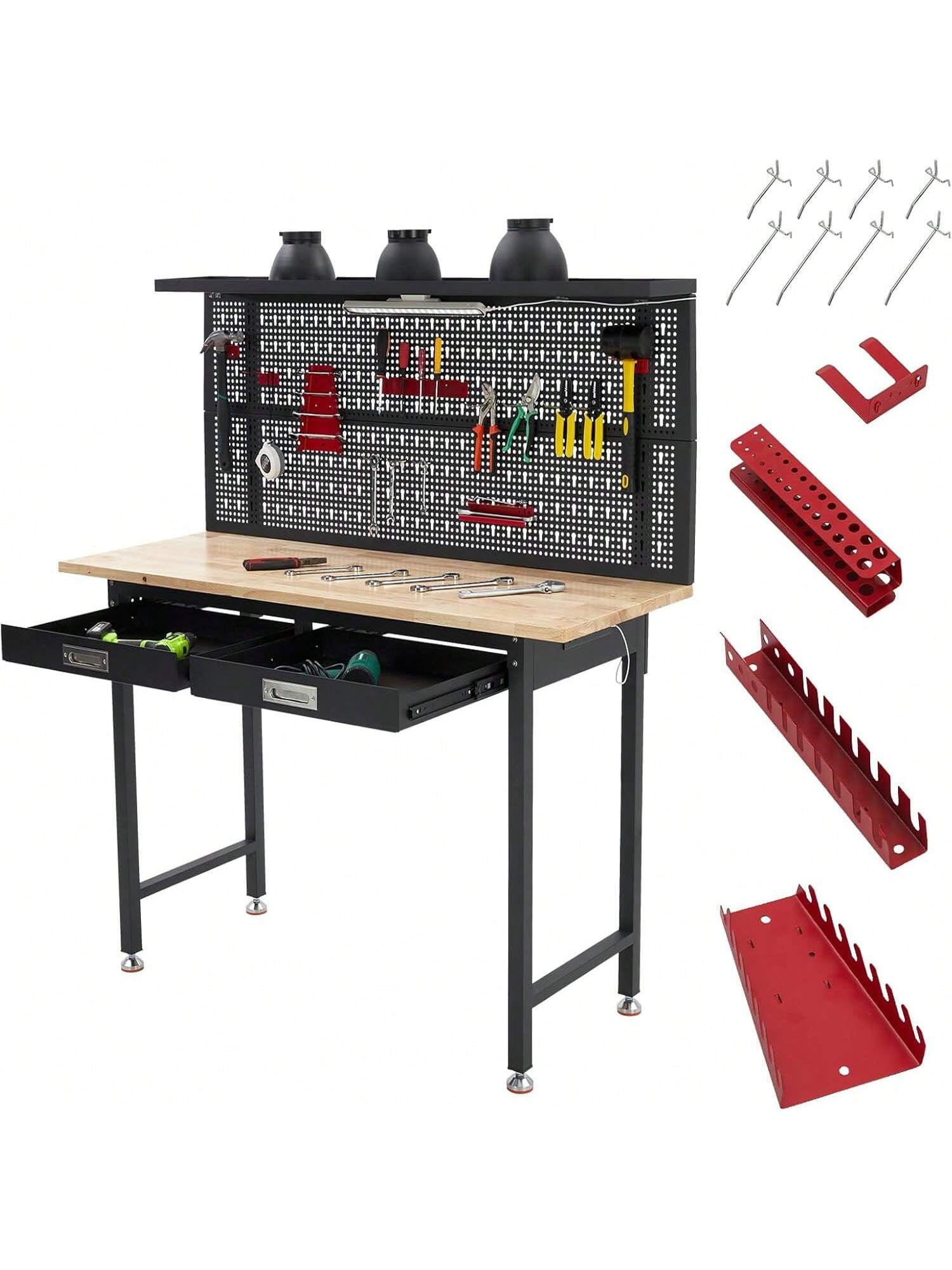 Black - 60 inches Heavy Duty Garage Workbench W/Pegboard,48" Wx 24" D ...