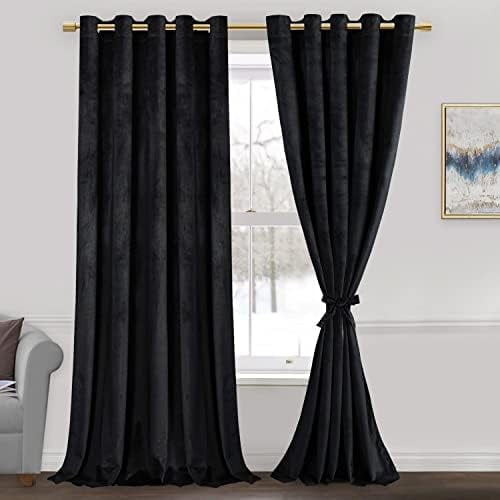 Black 60 x 96 inches Velvet Blackout Curtains - Extra Wide Insulated ...