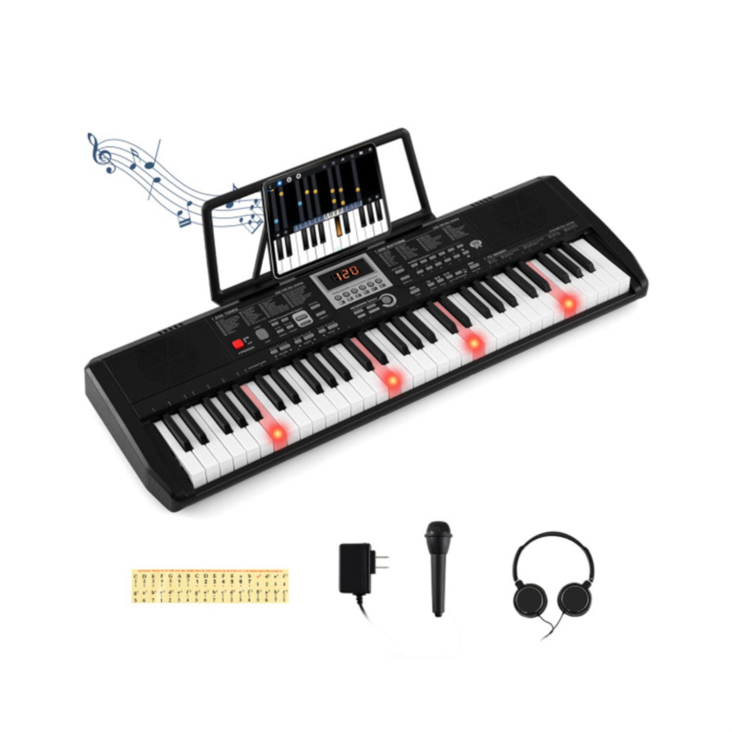 Black 61-Key Digital Piano Keyboard with Light-Up Teaching Mode, 200 ...