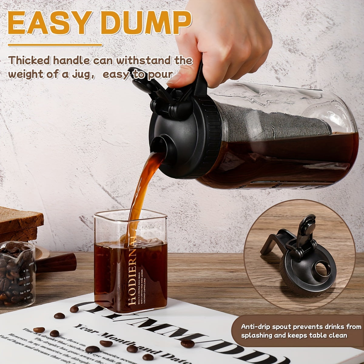 Black 64oz Wide-Mouth Glass Coffee Pitcher - With Stainless Steel ...