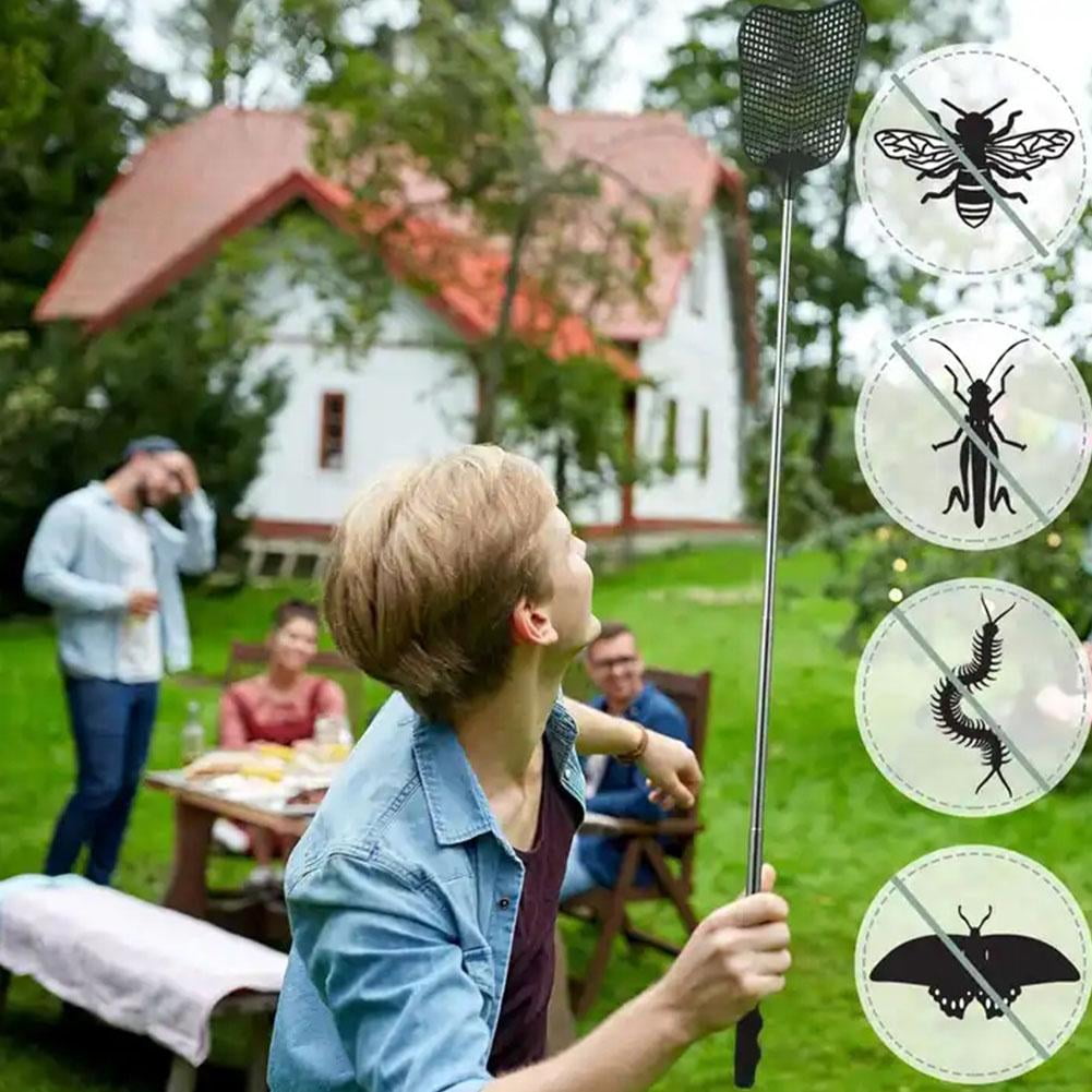 Black 65cm Banana-Shaped Telescopic Fly Swatter Stainless Steel Non ...