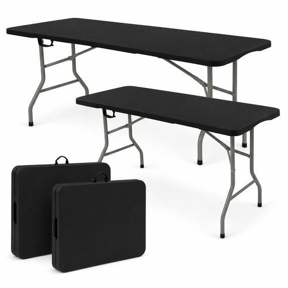 Black 6FT 2-Pack Plastic Rectangular Folding Table - Walmart.com