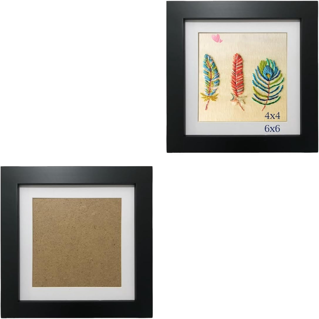 Black 6x6 Picture Frames with Mat 4x4 Opening Set of 2. Black 6x6 ...
