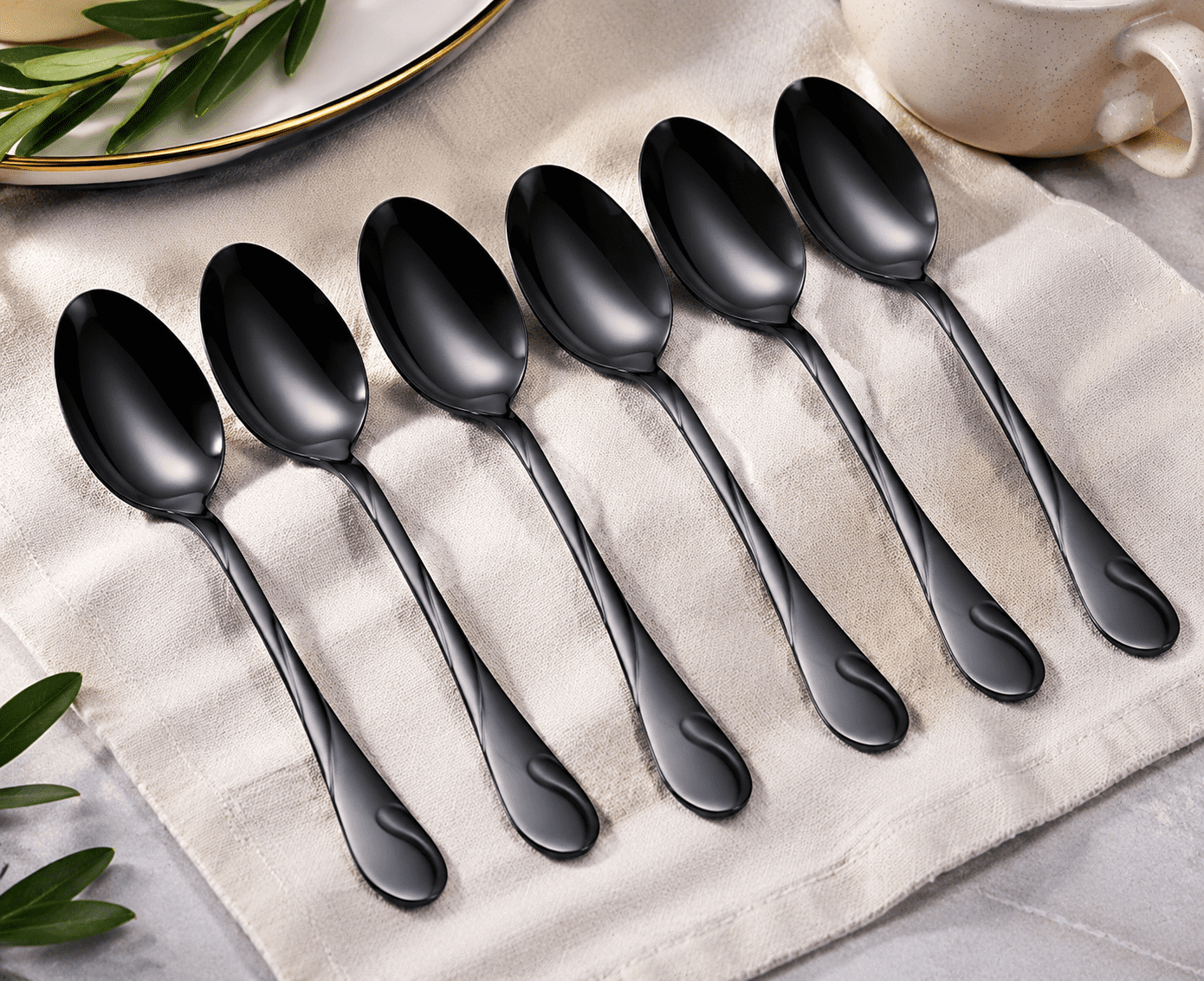 Black 7.6-Inch Stainless Steel Dinner Spoon Set, Shiny Finish Soup ...