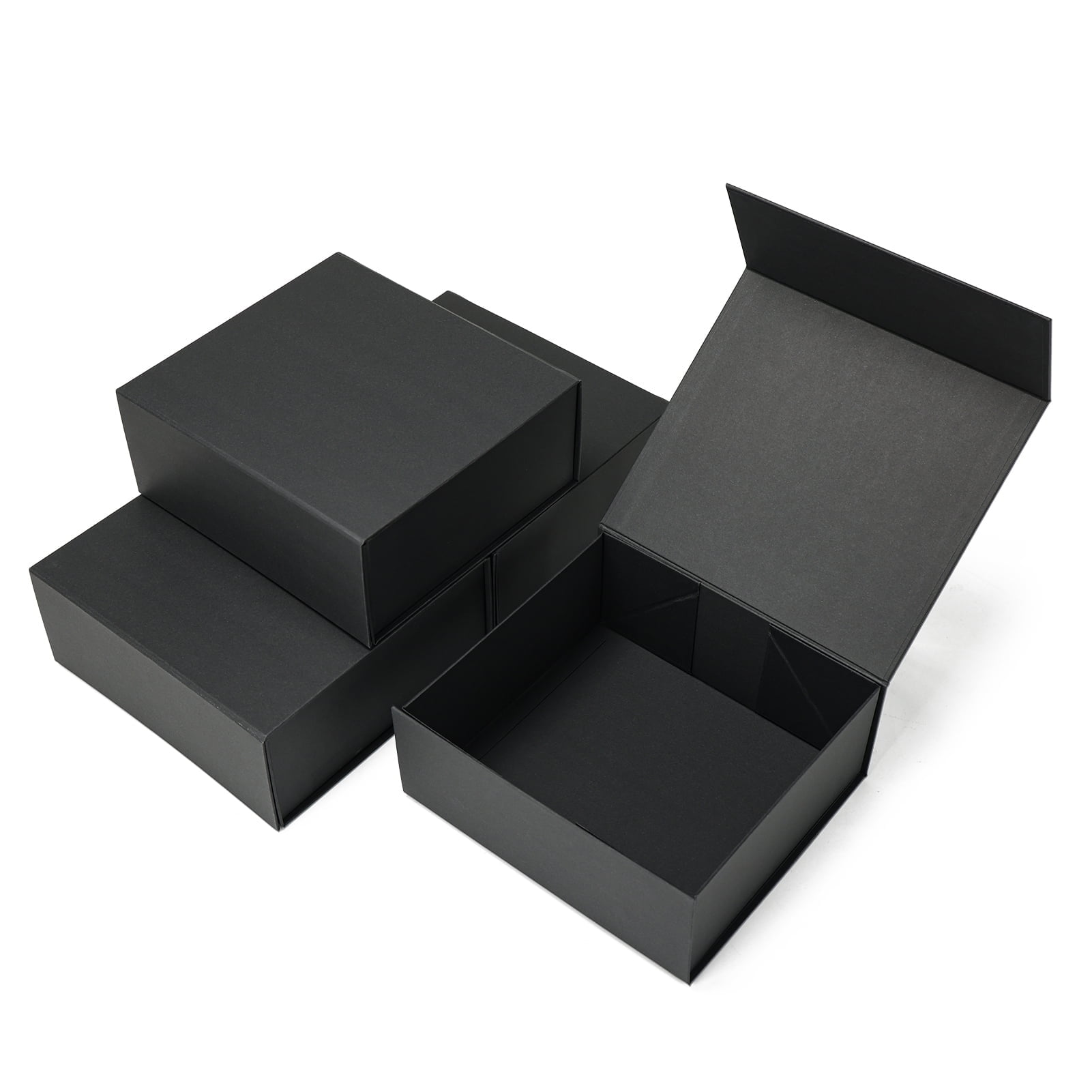 4-Piece Space-Saving Flat Black Gift Boxes (7.8x7x3.1in) - Reusable Eco ...
