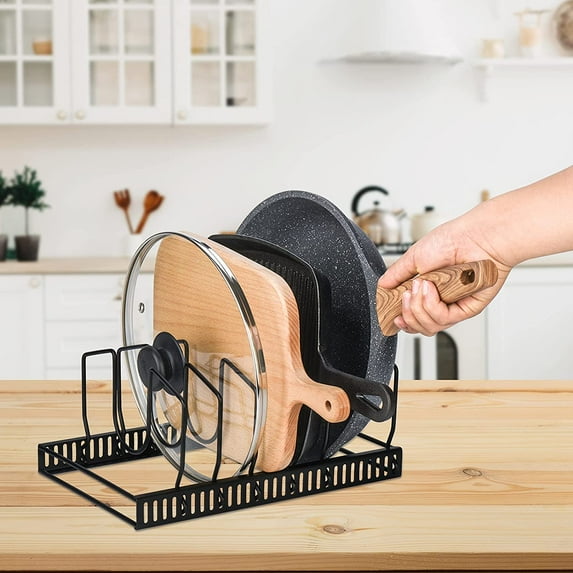 Black 7-Compartment Adjustable Pot Lid Organizer – Multi-Use Rack for ...