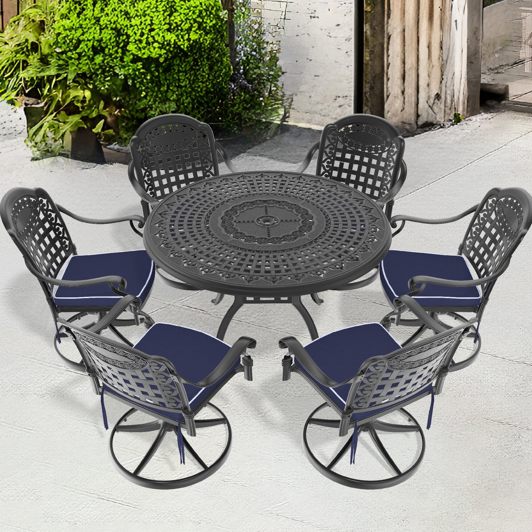 Black 7-Piece Set - Natural Curve Design & Sunproof Fabric - Garden Use ...