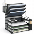 Black 7-Tier 1-Pack Desktop File Organizer with Drawer and Pen Holders ...