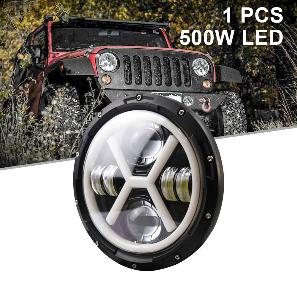 Black 7 inch Round LED Headlight Halo High Low Beam For Harley ...