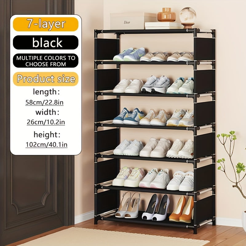 Black 7-story simple high-rise household shoe rack, dormitory shoe rack ...