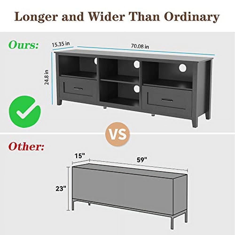 Black 70 in TV Stand for TVs up to 80", Large Classcial TV Cabinet ...