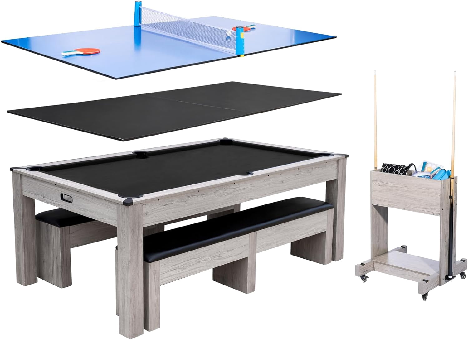 Black,7FT 3-in-1 Pool Table with Dining Top & Table Tennis | Billiard ...
