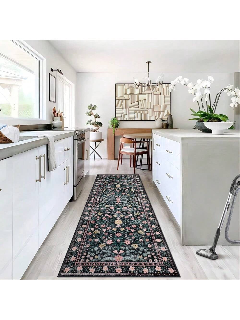Black-8*10 feet Retro Mottled Flowers Area Rug Boho Design Non-Shedding ...