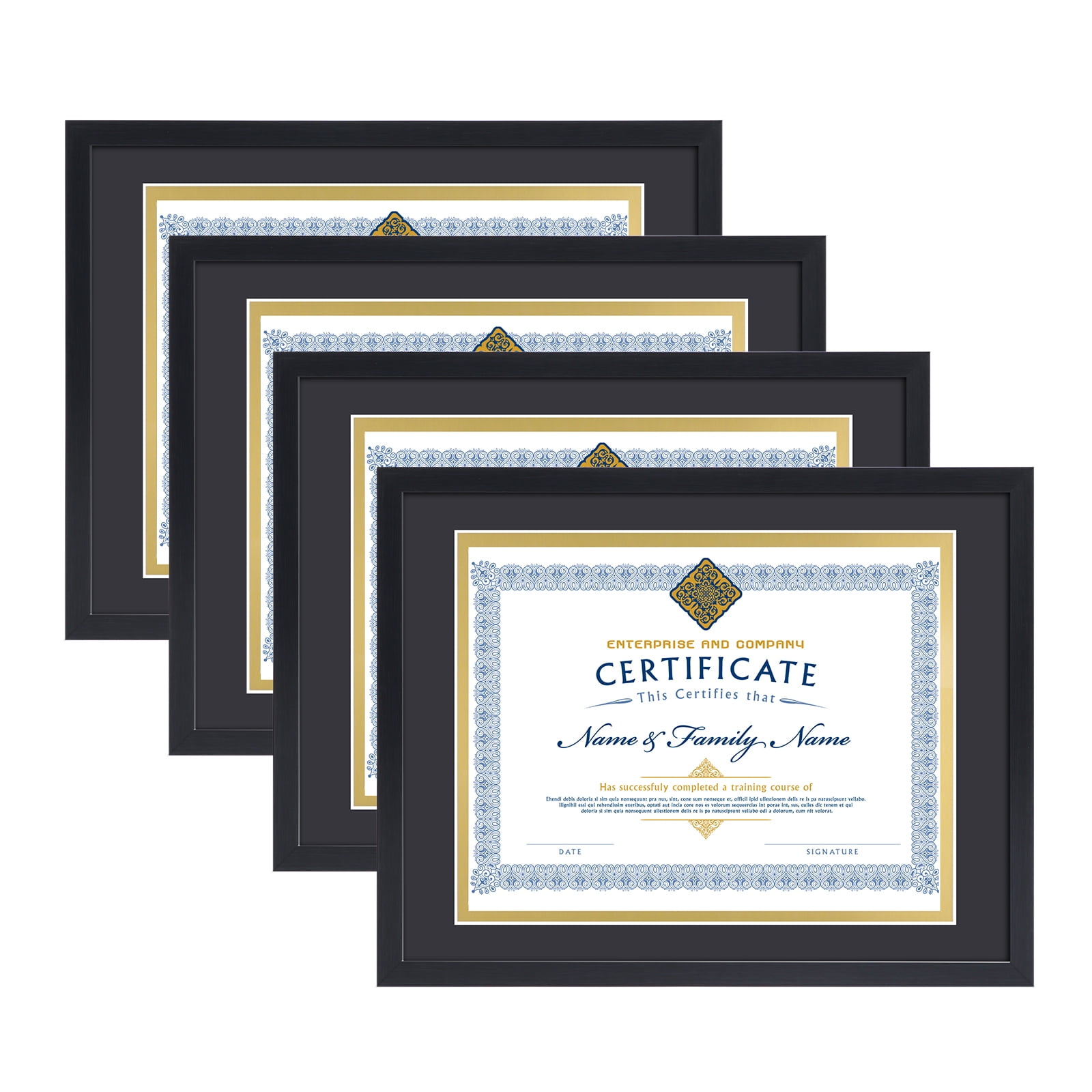 Black 8.5x11 Picture Frame Set of 4, Certificate Diploma Documents ...