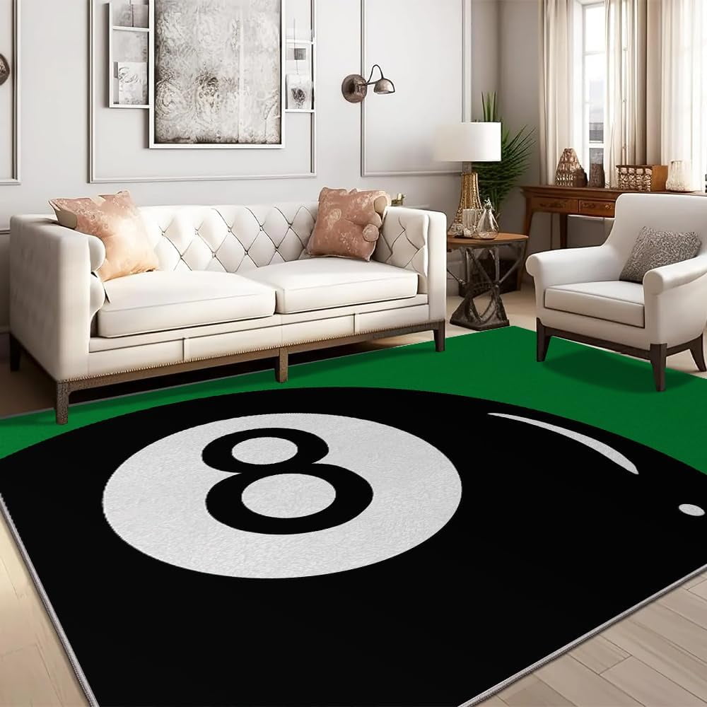 Black 8 Ball Sports Area Rug Billiards Game Bedroom Foldable Green ...