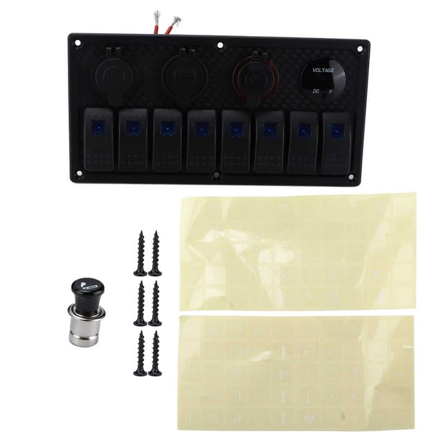Black 8 Gang Rocker Switch Panel Toggle Switch with LED Backlight Motor ...