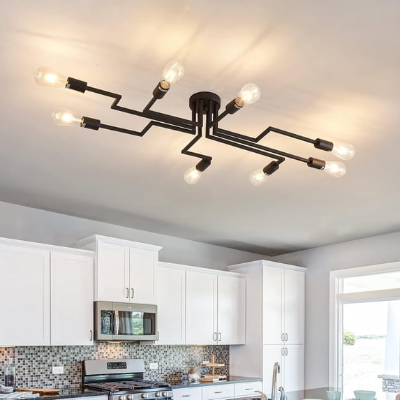 Black 8-Light Ceiling Light, Modern Semi Flush Mount Ceiling Light ...