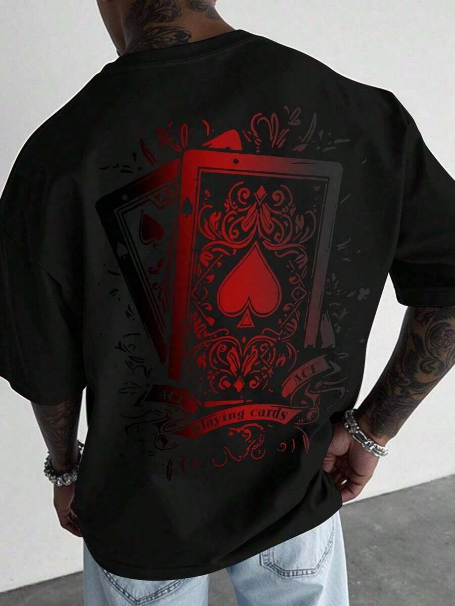 Black 8 Oversized Graphic Short Sleeve T-Shirt With Red Ace Of Spades ...