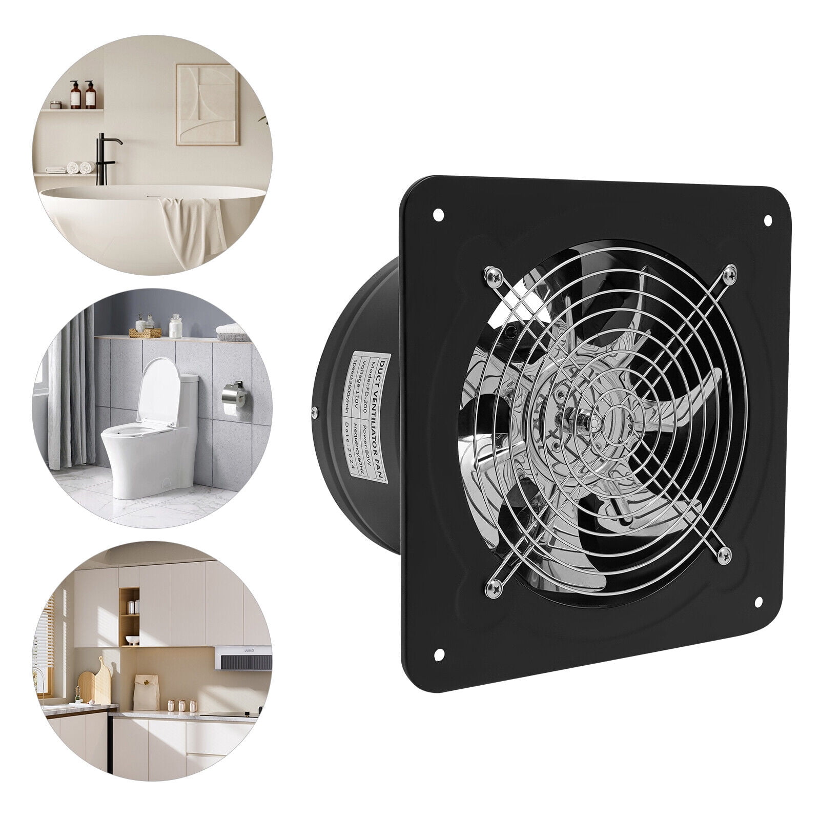 Black 8 inch Exhaust Fan,Wall Mounted Ventilation Fan, Powerful Low ...