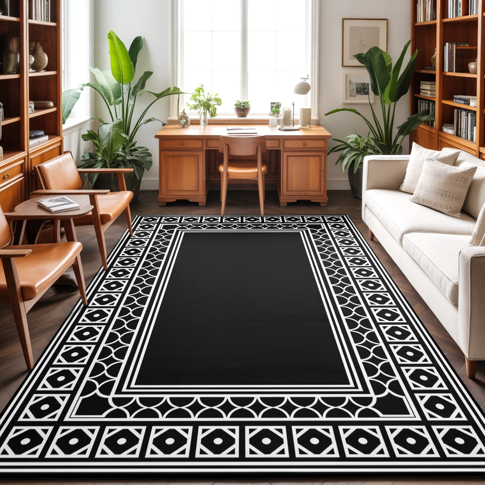 Black 8'x10' Area Rug for Living Room Sectional Sofa, Boho Diamond ...