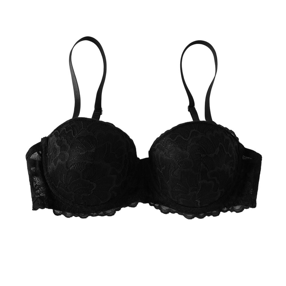 Black 85D Push-Up Bra for Women - Underwire Full Support, Lace Trim ...