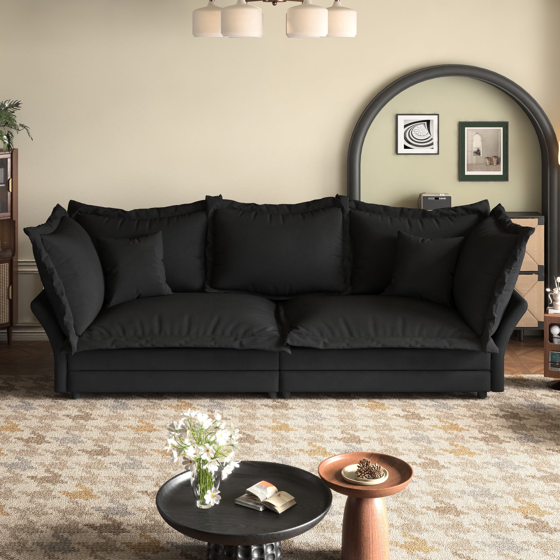 Black 89.98" Deep Seat Couch With Luxury Cushions, Multiple Pillows For ...