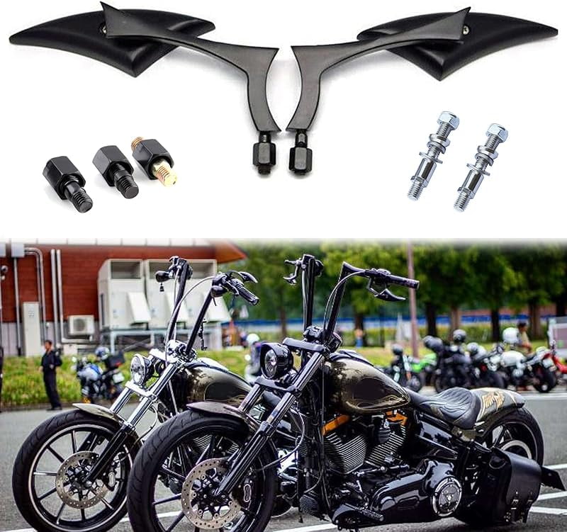 Black 8mm/10mm Motorcycle Spear Blade Rear View Side Mirrors for ...