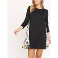 Black A-Line Mini Dress With Floral Contrast 3/4 Sleeve Boho Retro ...