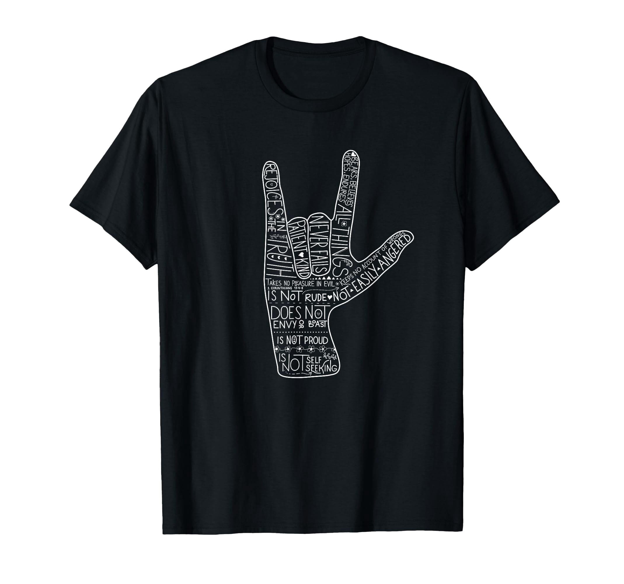 Black ASL I Love You Hand Gesture T-Shirt for Valentine's Day ...