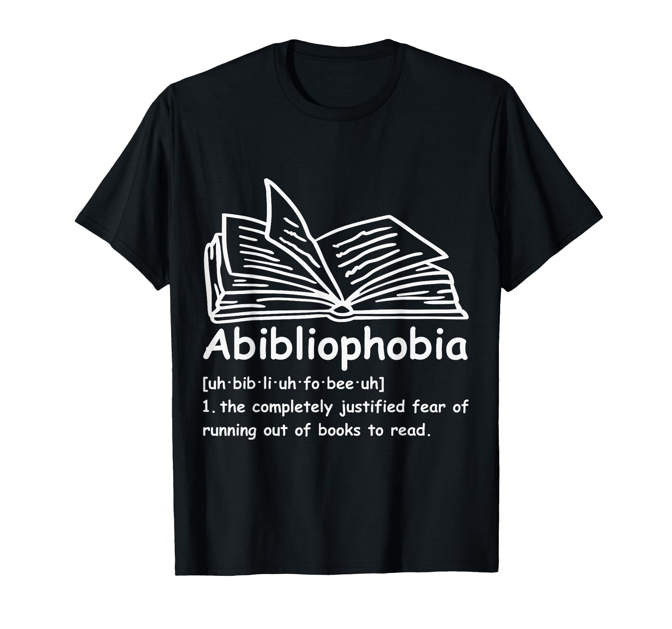 Black Abibliophobia Book Graphic T-Shirt for Reading Enthusiasts ...