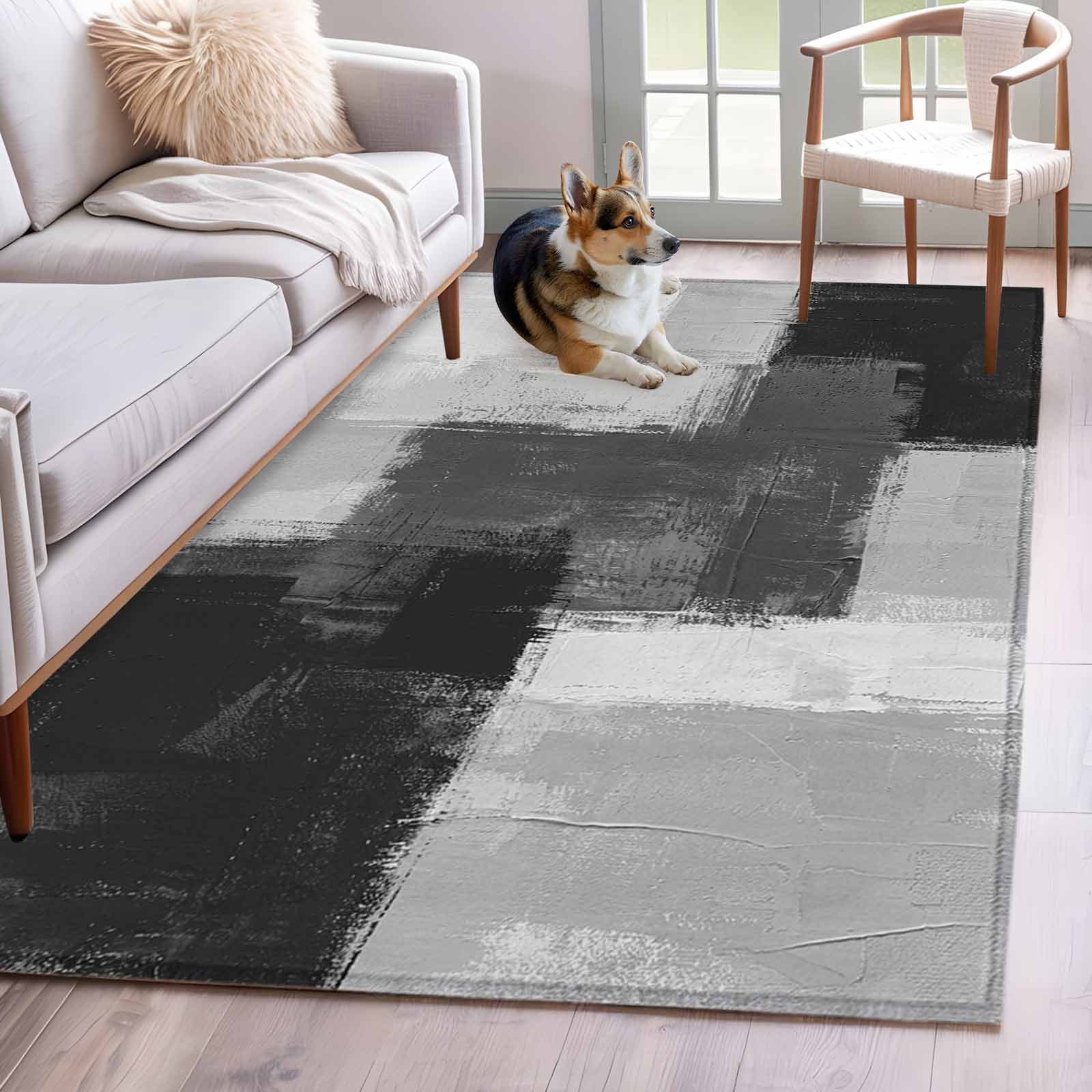 Black Abstract Area Rugs 4'x6', Washable Small Throw Rugs for Office ...