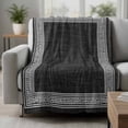 Black Abstract Art Fleece Throw Blanket Vintage Linen Greek Key ...